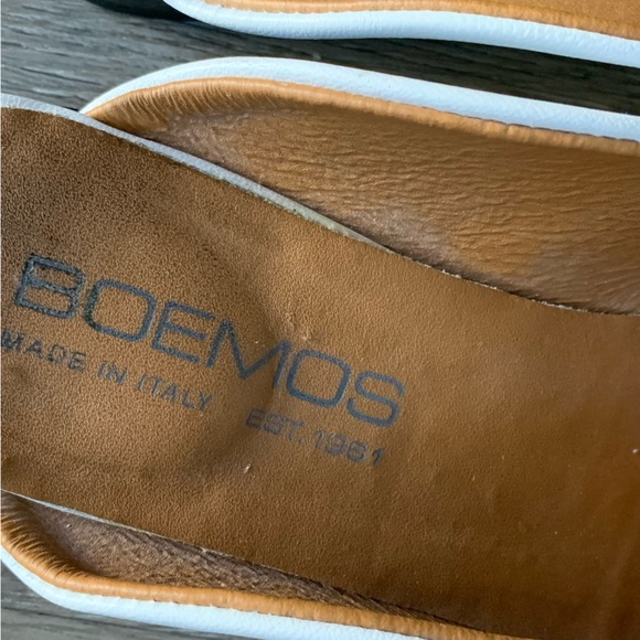 Boemos | Shoes | Boemos White Leather Mules Pointy Toe Golden Horse Bit ...